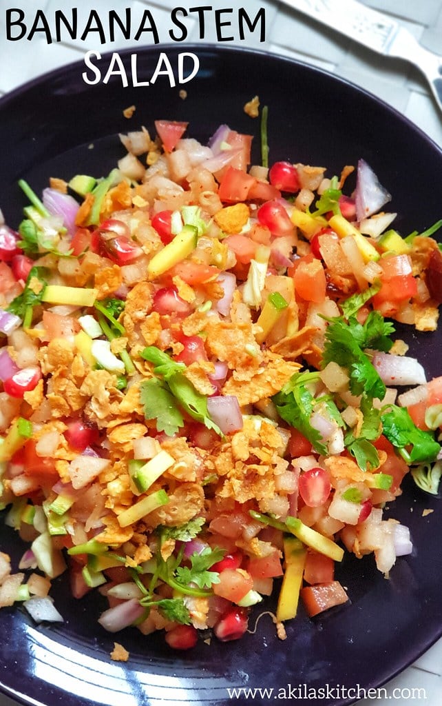 Banana stem chat | Vazhaithandu Salad - Chat Recipes - Akilas Kitchen