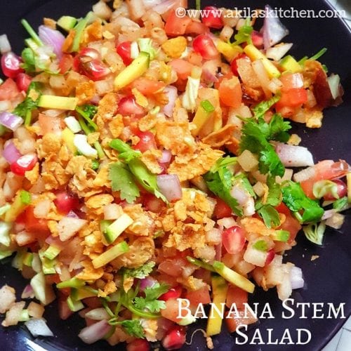 Banana stem chat | Vazhaithandu Salad - Chat Recipes - Akilas Kitchen